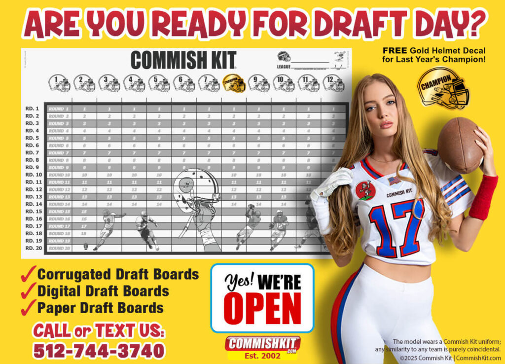 Fantasy Football Draft Boards | 8-16 Teams | Commish Kit